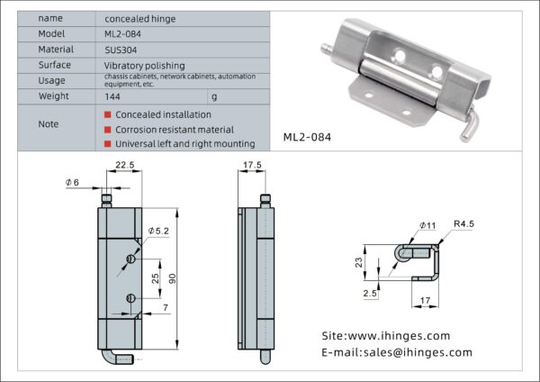 Concealed hinges for packaging machines ML2-084