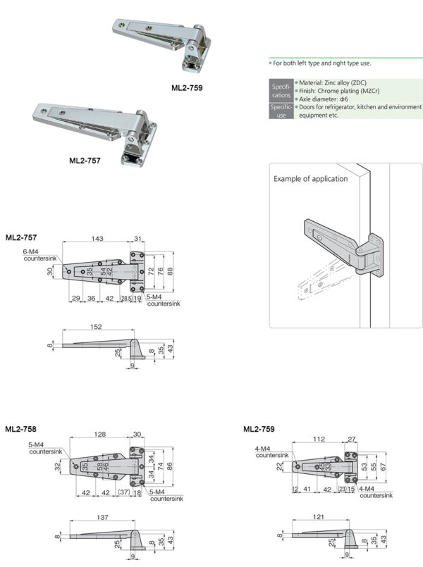 Blade type hinge zinc alloy for environmental test equipment