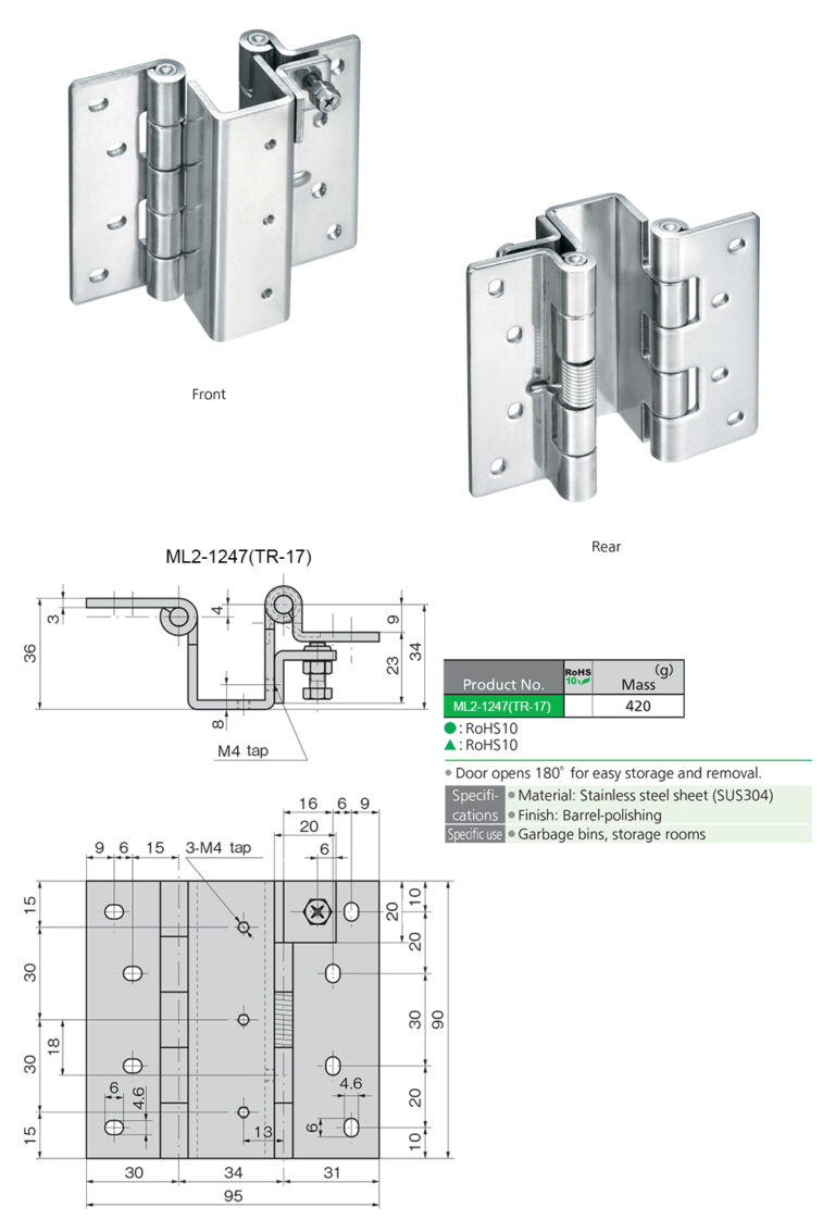 Concealed hinge for bins, opens 180 degrees | IHINGES
