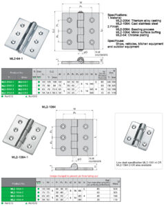 Heavy duty butt hinges for ships or kitchens