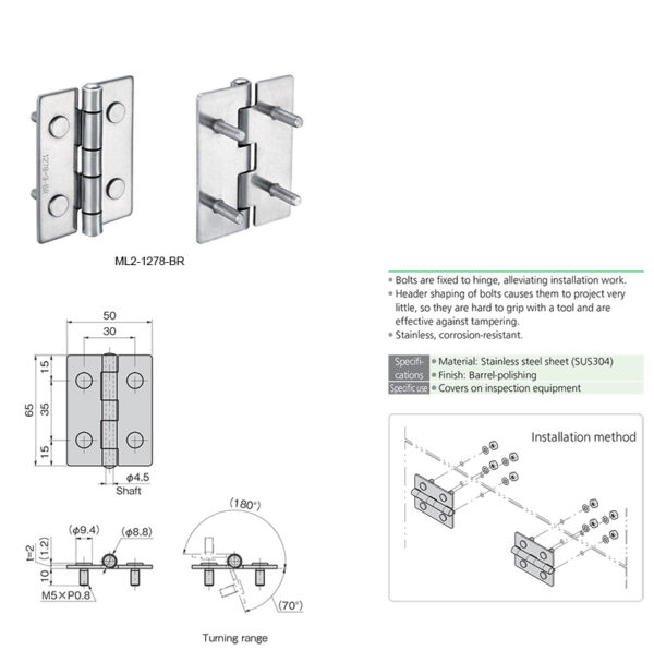 Stainless steel hinges with bolts - China industrial hinges factory