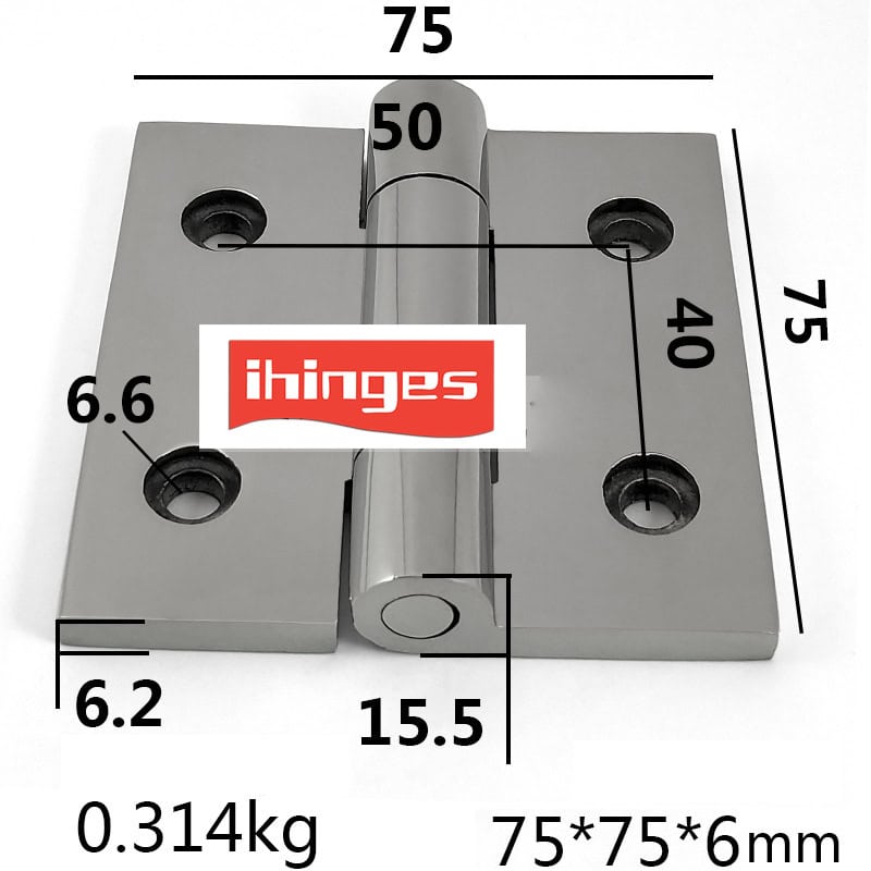 Stainless Steel Industrial Hinge 75×75×6.2mm | Mirror Polished ...